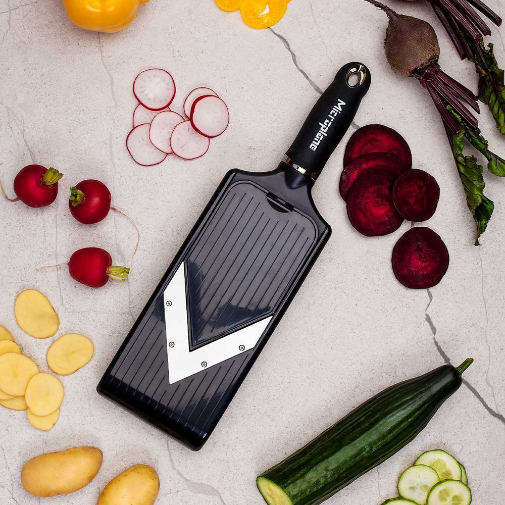 Adjustable V-Blade Mandoline Vegetable Slicer | Microplane.com