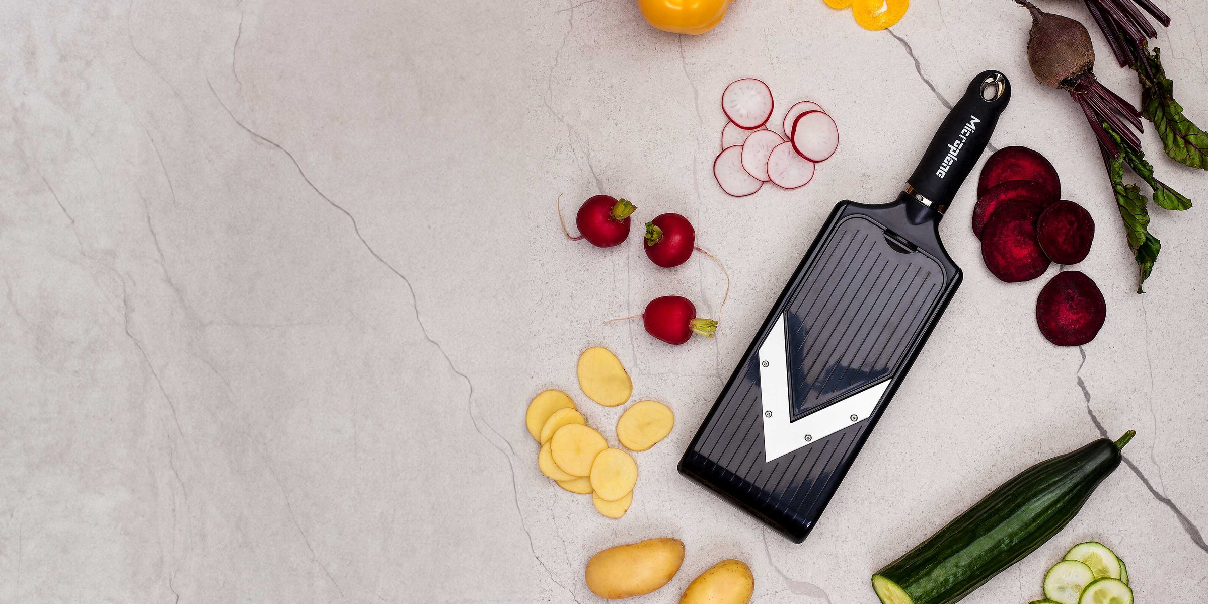 Adjustable V-Blade Mandoline Vegetable Slicer | Microplane.com